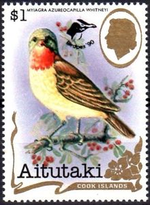 切手: Blue-crested Flycatcher (Myiagra azureocapilla whitneyi) (アイツタキ島 ...