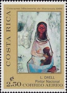 Stamp: Mother and Child, by Luis Daell (Costa Rica(Paintings by local ...