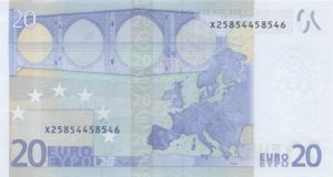 Banknote: 20 Euro (European Union (EU)(2002 (2004-2011) "Signature ...