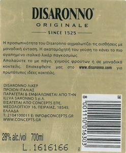 Drink Label: Disaronno Originale (Illva Saronno, S.p.A., Italy) Col:IT ...