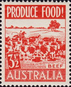Stamp: Cows (Bos primigenius taurus), Beef (Australia(Food Production ...