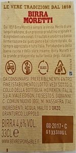 Drink Label: Moretti (Birra Moretti, Italy) Col:IT-BEER-000037