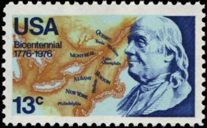 Stamp: Franklin and Map of North America, 1776 (United States of ...
