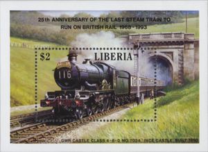 Stamp: GWR No 7034 Ince Castle, 1950 (Liberia(Locomotives (1993)) Mi:LR ...