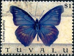 Stamp: Purple Beak (Libythea geoffroy) (Tuvalu(Butterflies (2009)) Mi ...