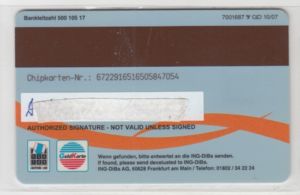 Bank Card: ING DiBa (ING DiBa, Germany, Federal RepublicCol:DE-MS-0099