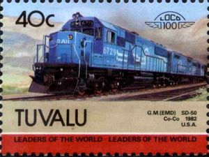 Stamp: G.M. (EMD) SD-50 Co-Co 1982 USA (Tuvalu(Locomotives) Mi:TV 329 ...