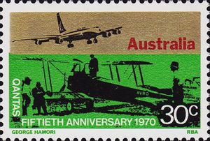 Stamp: QANTAS Aircraft - Boeing 707 and Avro 504 (Australia(50th ...