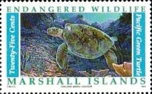 Stamp: Pacific Green Turtle (Chelonia mydas) (Marshall Islands ...