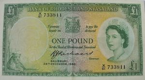 Banknote: 1 Pound (Rhodesia and Nyasaland(1956-1961 Issue) Wor:P-21b.15