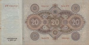 Banknote: 20 Gulden (Netherlands(1924-1938 Issue) Wor:P-44a.6