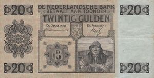 Banknote: 20 Gulden (Netherlands(1924-1938 Issue) Wor:P-44b.3