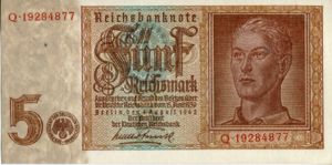Banknote: 5 Reichsmark (Germany(1942 Issue - Reichsbanknote) Wor:P-186a ...