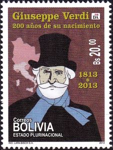 Марка: Giuseppe Verdi (1813-1901) (Боливия(Giuseppe Verdi, birth Bicent.) Mi:BO 1959,Sn:BO 1579 ...