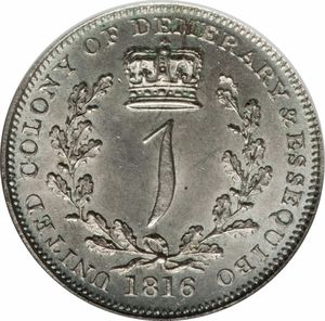 Moneda: 1 Guilder (Esequibo y Demerary) (1816 - George III) WCC:km13