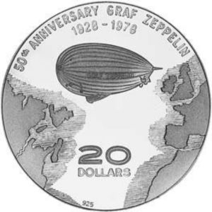 Coin: 20 Dollars (Independence and 50th Anniversary of Graf Zeppelin ...