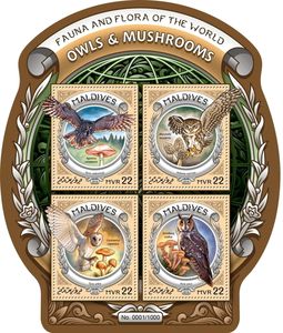 Timbre: Fauna and Flora of the World - Owls and Mushrooms (Maldives ...