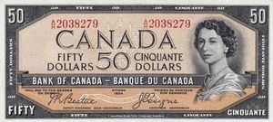 Banknote: 50 Dollars (Canada(1954 "Devil's Face Hairdo" Issue) Wor:P-71b