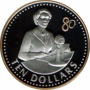 Moneda: 10 Dollars (Queen Elizabeth's 80th Birthday. Microphone ...