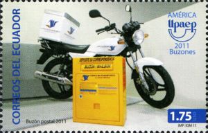 Stamp: Motorcycle and 2011 Mailbox (Ecuador(America Issue: Mailboxes ...