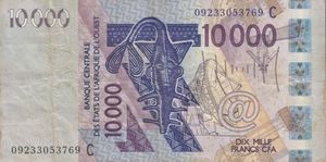 Banknote: 10,000 Francs CFA (West African States(C for Burkina Faso ...