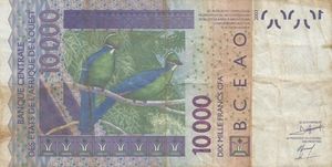 Banknote: 10,000 Francs CFA (West African States(C for Burkina Faso ...