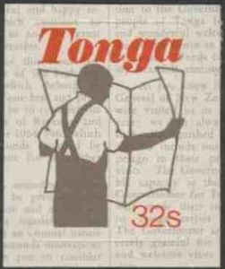 Stamp: Person reading newspaper (Tonga(20th Anniversary of "Tonga ...
