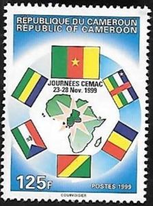 Stamp: Map of Africa and Flags (Cameroon) (CEMAC Days 1999) Mi:CM 1237 ...