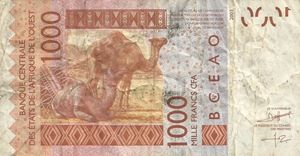 Banknote: 1,000 Francs CFA (West African States(D for Mali) Wor:P-415 Di