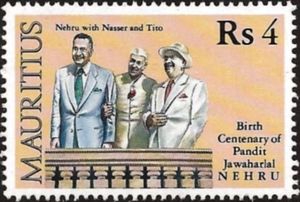 Stamp: J.Nehru ans presidents Nasser and Tito (Mauritius(100th birthday ...