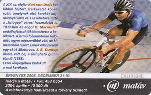 Telefonkártya: A közlekedés története: Kerékpár (Magyar Telekom (Matáv), Magyarország(Közlekedés ...