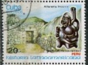 Stamp: Machu Picchu ruin and Inca figure (Peru) (Cuba(Latin American ...