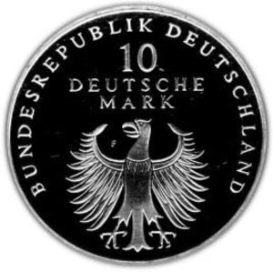 Moneda: 10 Mark (50 years of Deutsche Mark) (Alemania, República ...