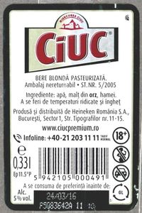 Drink Label: Ciuc Original Premium (Heineken Romania S.A., RomaniaCol ...