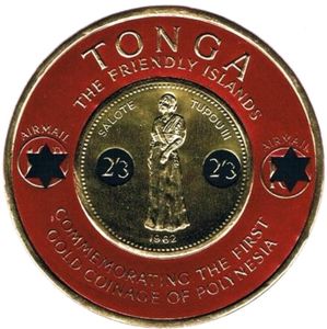 Stamp: Carmine on Gold - Surcharged in Black (Tonga(Gold Coin Stamps of ...