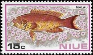 Stamp: Yellow-edged Lyretail (Variola louti) (Niue(Fish (1973)) Mi:NU ...