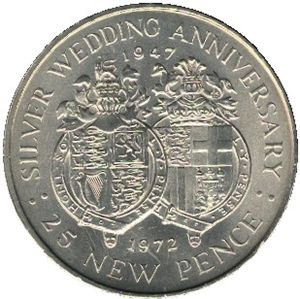 Coin: 25 Pence (25th Wedding Anniversary) (Gibraltar(1967~1981 ...