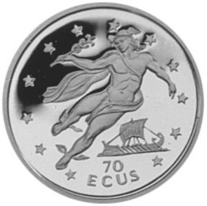 Moneda: 70 Ecu (Mercury above ship) (Gibraltar(G82 - Commemorative ECU ...