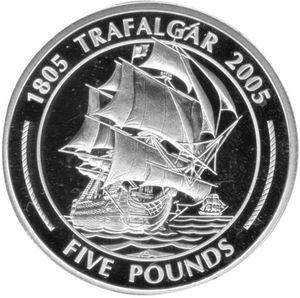 Coin: 5 Pounds (200th Anniversary, Battle of Trafalgar) (Gibraltar(2005 ...