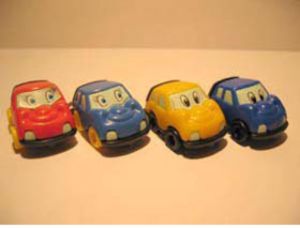 Meal Toy: Blue love bug, yellow wheels. Female (Kinder Surprise, Europe ...