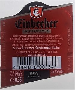 Drink Label: Einbecker Winter - Bock Doppelbock (Einbecker Brauhaus AG ...