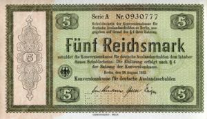 Banknote: 5 Reichsmark (Germany) (1933 Issue - Conversion Fund For ...