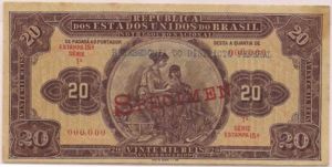 Banknote: 20 Mil Reis (Brazil(1891-1931 Issue) Wor:P-47s.2