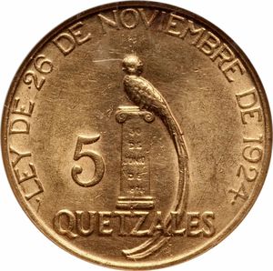 Coin: 5 Quetzales (Guatemala(1925~Today - Quetzal - Circulation) Col:GT ...