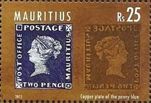 Stamp: Copper plate of the peny blue (Mauritius(The 240th Anniversary ...