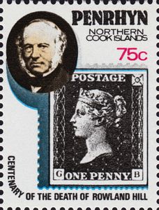 Stamp: Rowland Hill and Penny Black (Penrhyn) (Rowland Hill Centenary ...