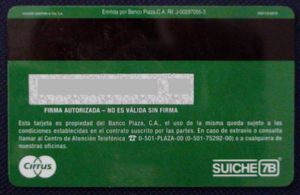 Bank Card: Banco Plaza (Banco Plaza, VenezuelaCol:VE-MS-0578