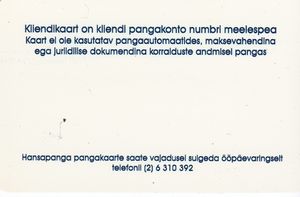 Bank Card: Hansapank (Hansapank, EstoniaCol:EE-GM-0110
