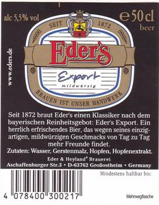 Drink Label: Eder's Export (Eder & Heylands Brauerei, Germany, Federal ...