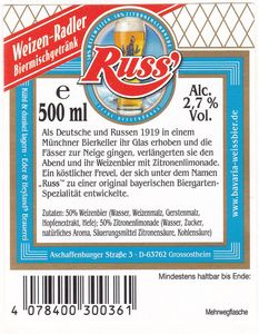 Štítok z nápoja: Russ' Weizen Radler (Eder & Heylands Brauerei ...